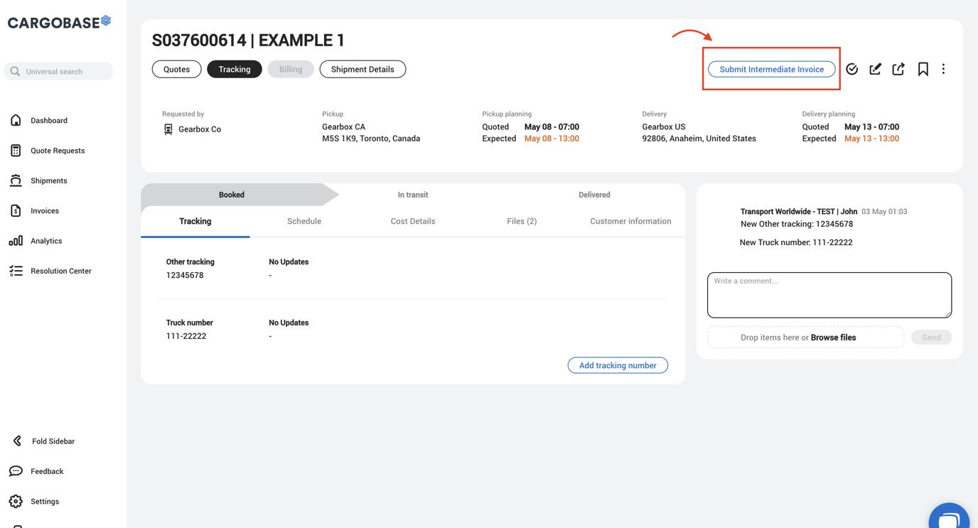 Submit invoices when a shipment is in transit