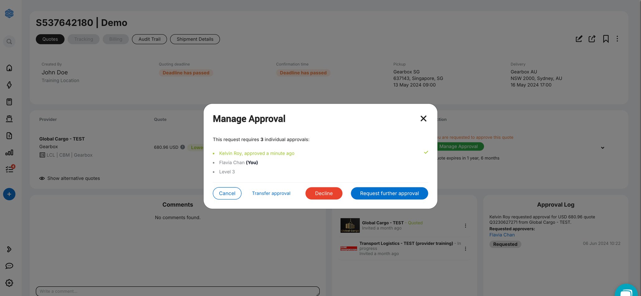 How to approve a shipment?