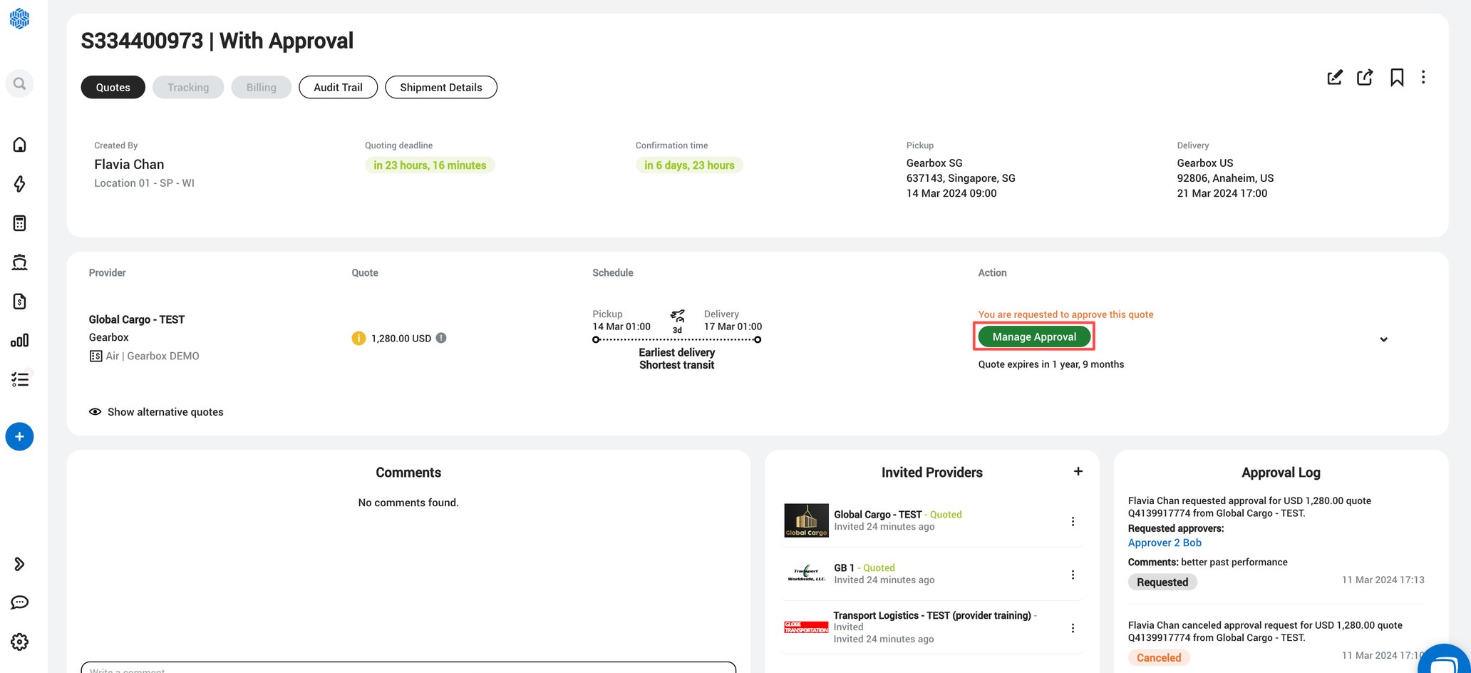 How to approve a shipment?
